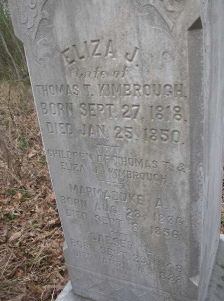 Thomas T. Kimbrough & Eliza Jane Gunter – Lundeen Family Tree