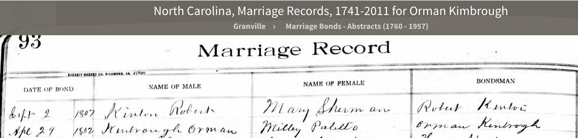 Orman Kimbrough & Mildred Pattillou Records – Lundeen Family Tree